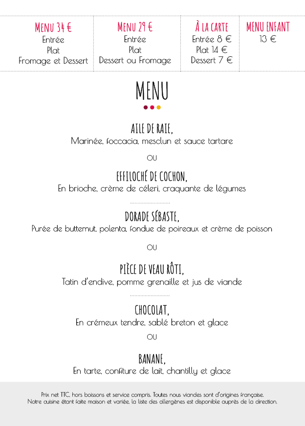Menu type - L'esprit du Causse